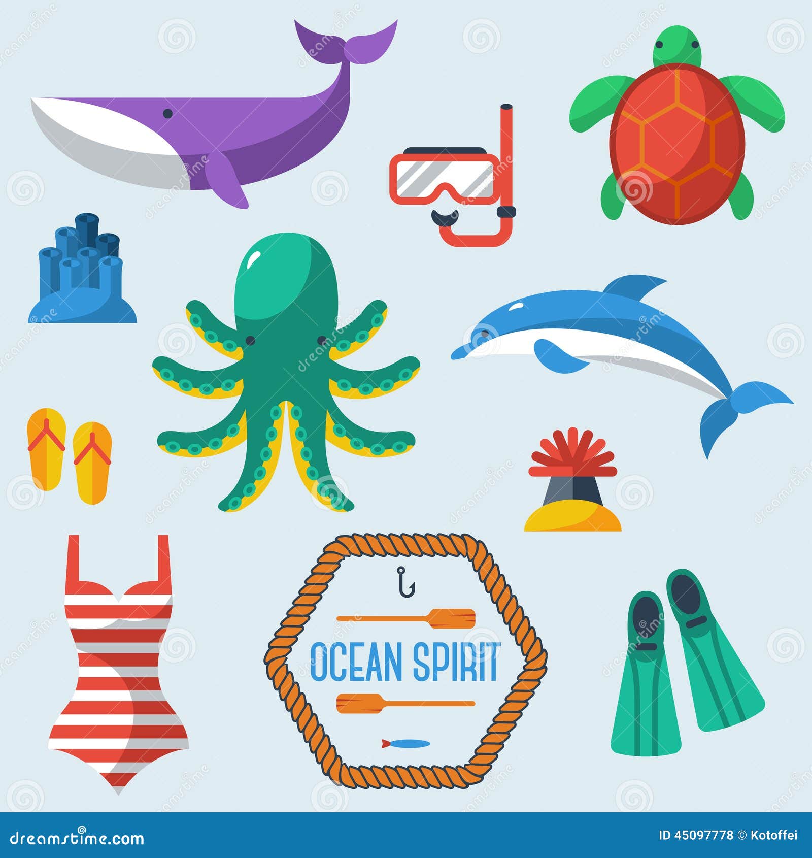 Sea Objects Collection.Vector Illustration. Stock Vector - Illustration ...