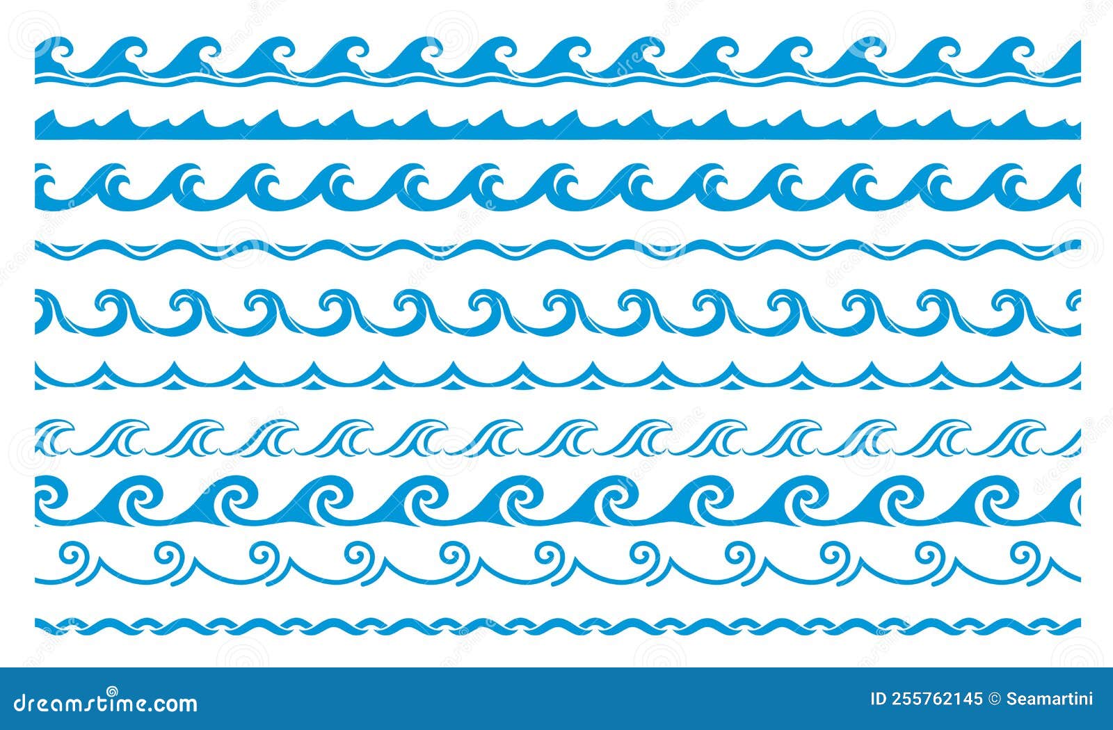 Sea and Ocean Blue Wave Line, Water Borders Stock Illustration ...