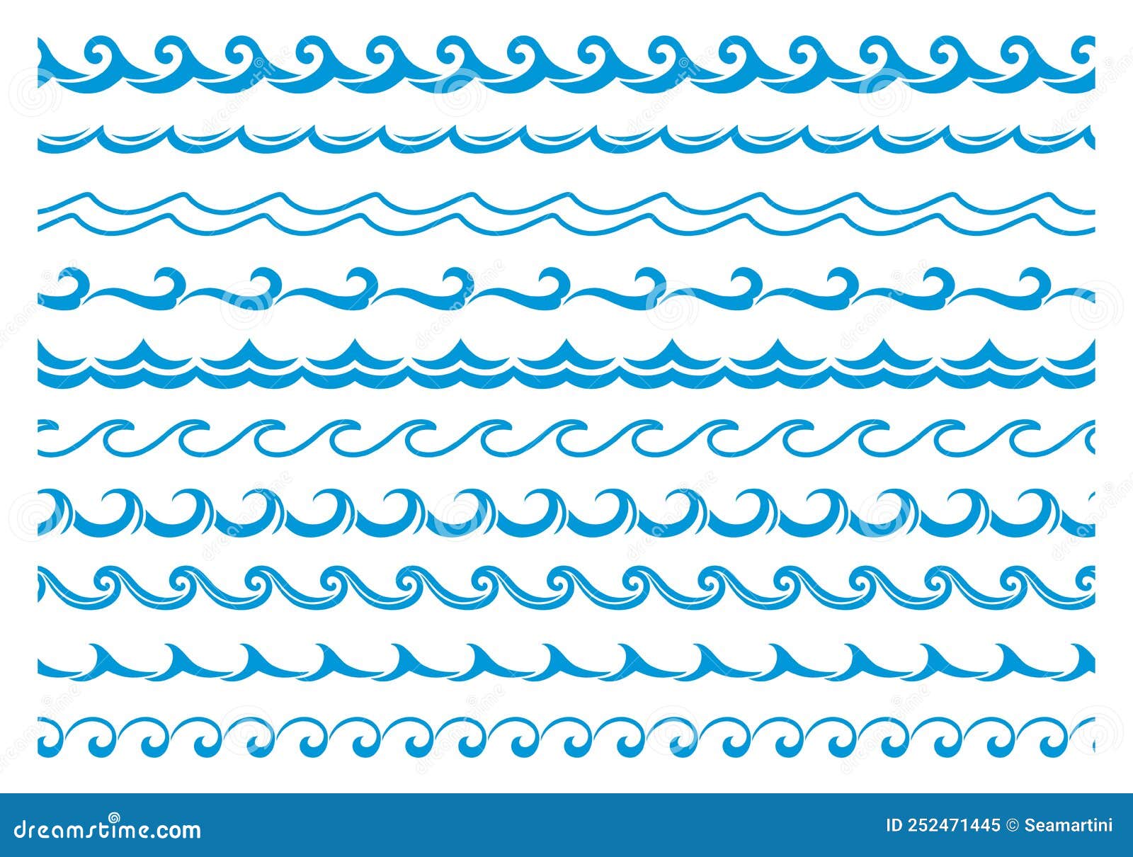 Sea and Ocean Blue Wave, Water Surf Border Frames Stock Illustration ...