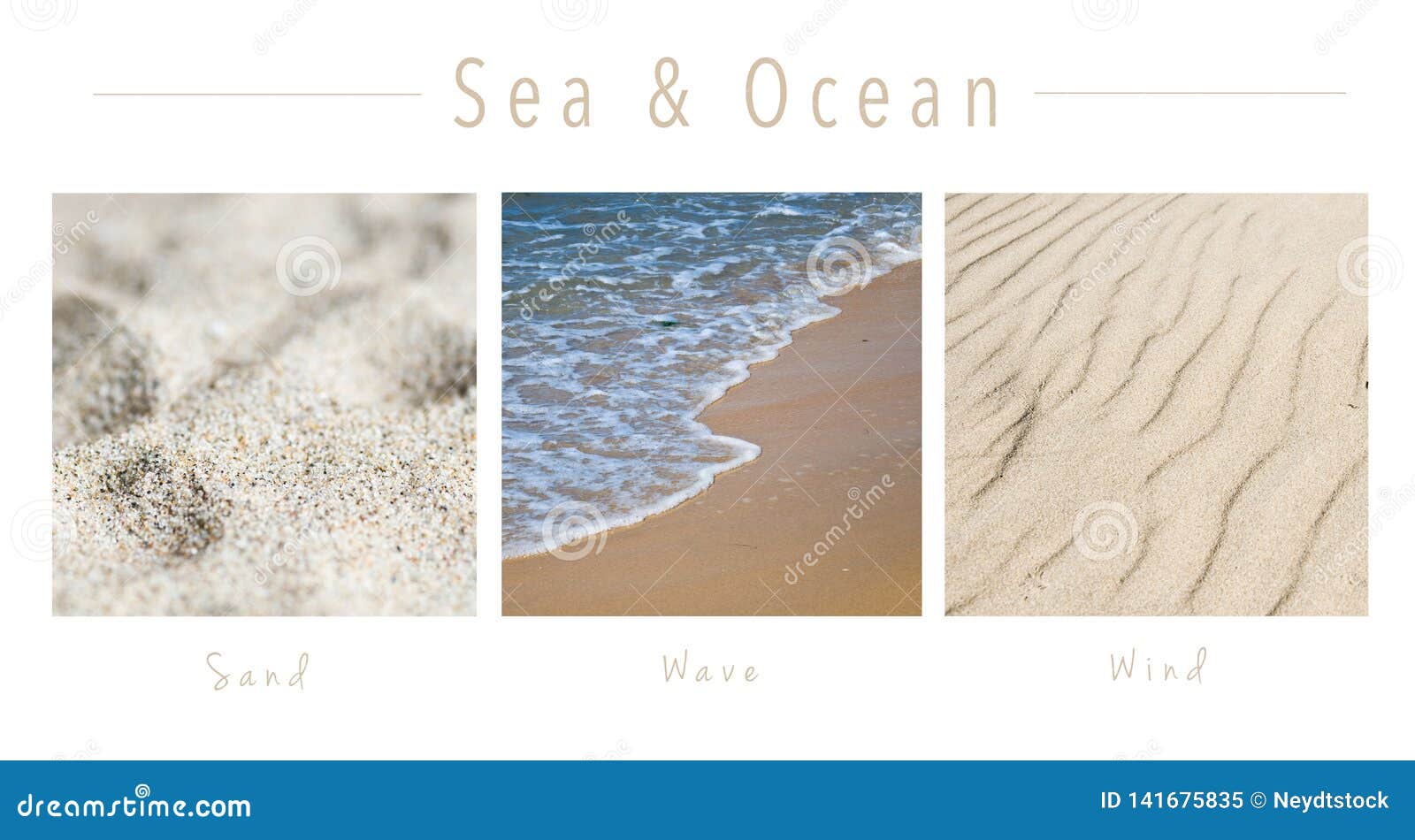 Sea & Ocean - Collage with Text : Sand, Wave and Wind Stock Image ...