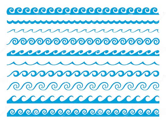 Ocean Wave Water Frames Border, Line Separator Stock Illustration ...