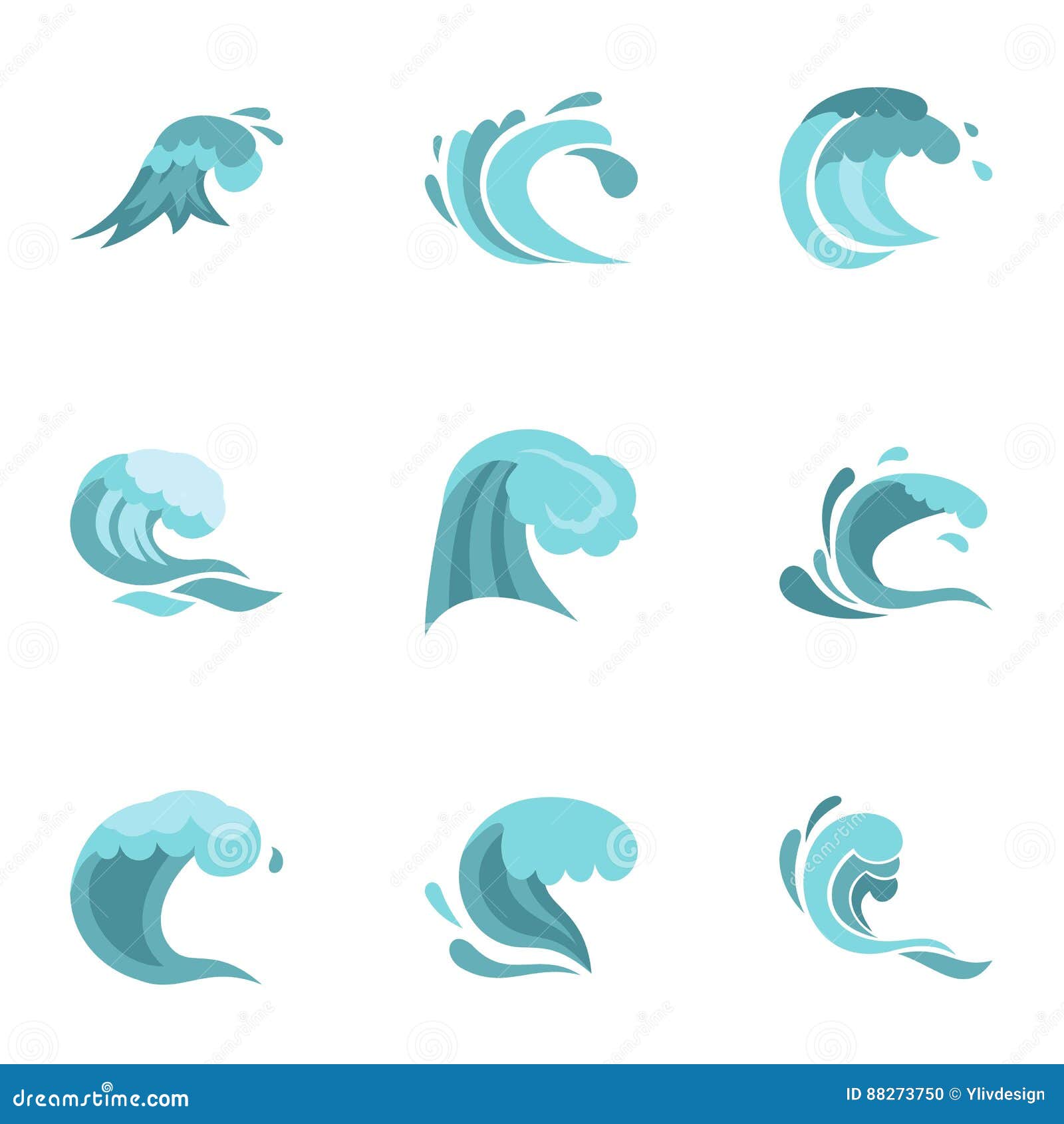 Sea or Ocean Waves Icons Set, Flat Style Stock Vector - Illustration of ...