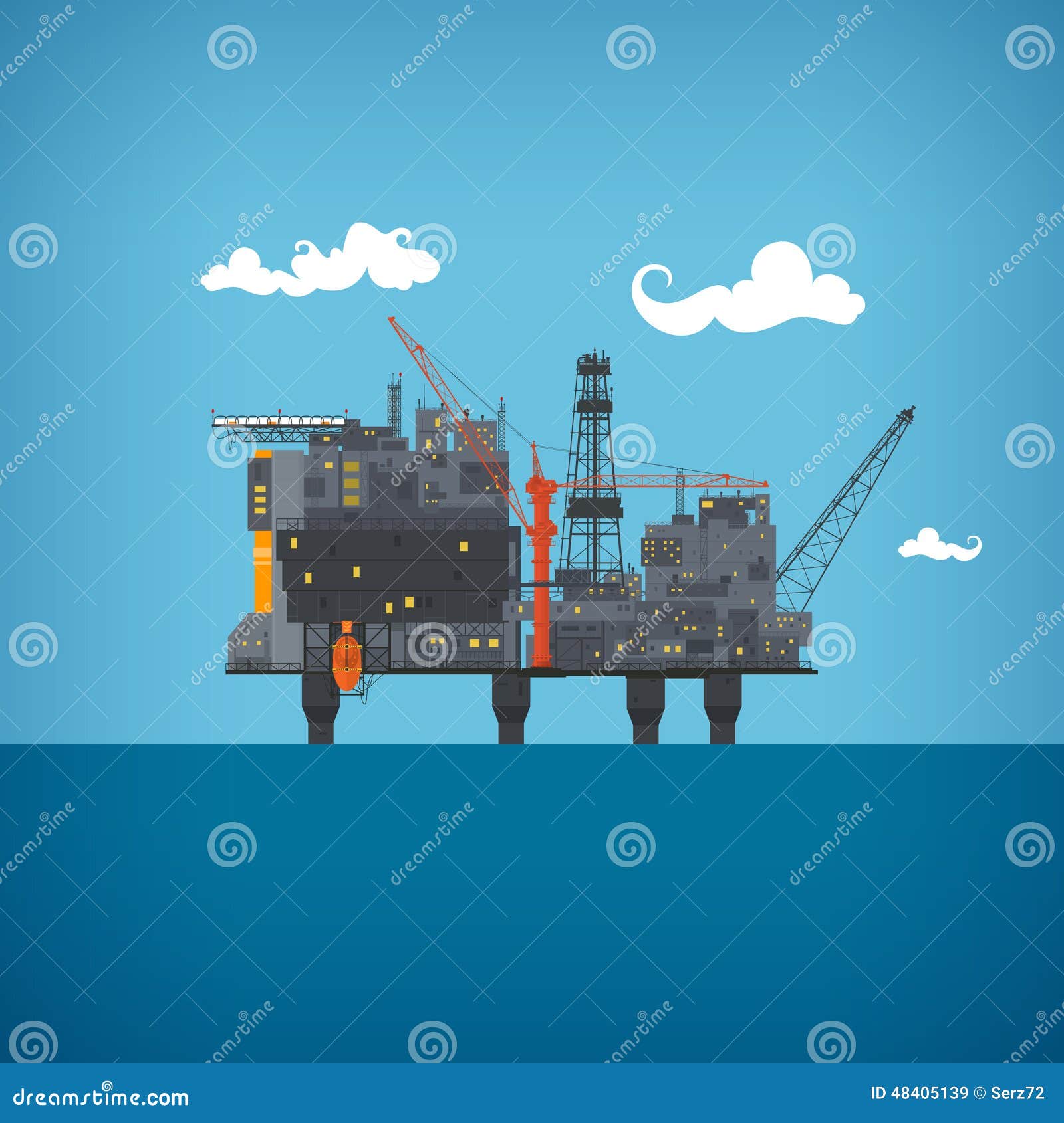 Sea Oil Platform, Vector Illustration Stock Vector - Illustration of ...