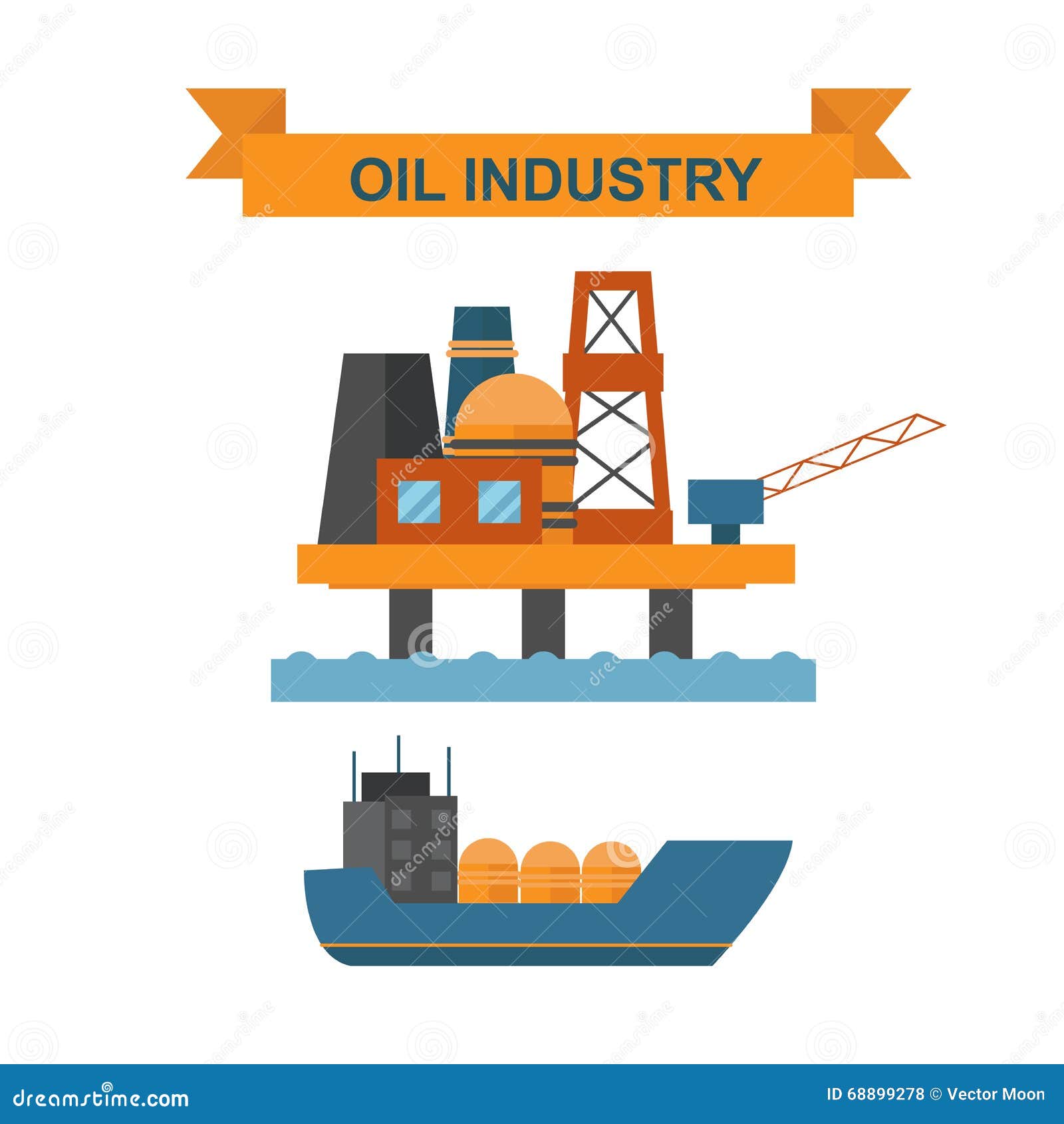 Sea Oil Rig Offshore Platform Technology Flat Vector Illustration ...