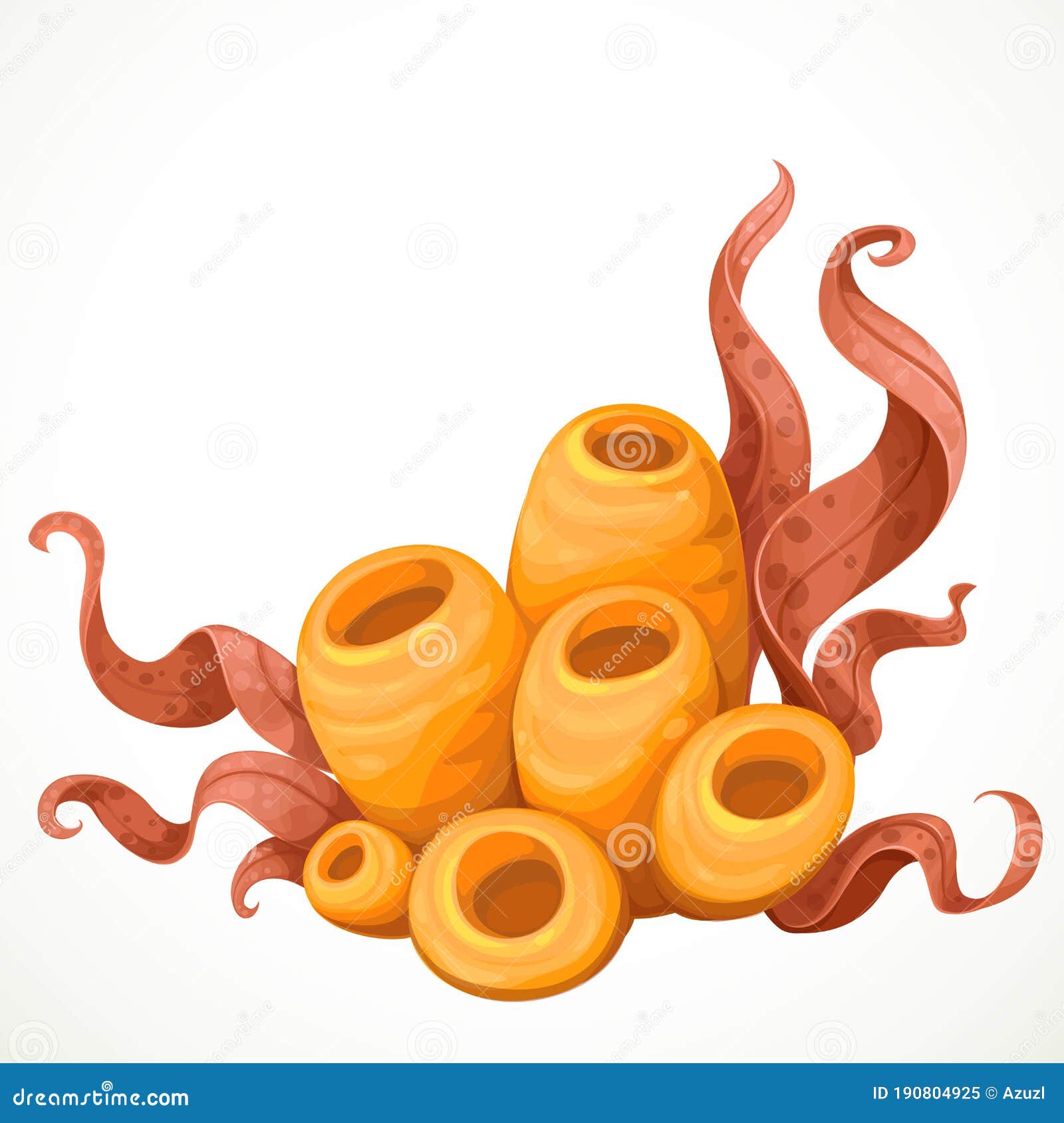 Sea Orange Sponges with Red Algae Object Isolated on White Stock Vector ...