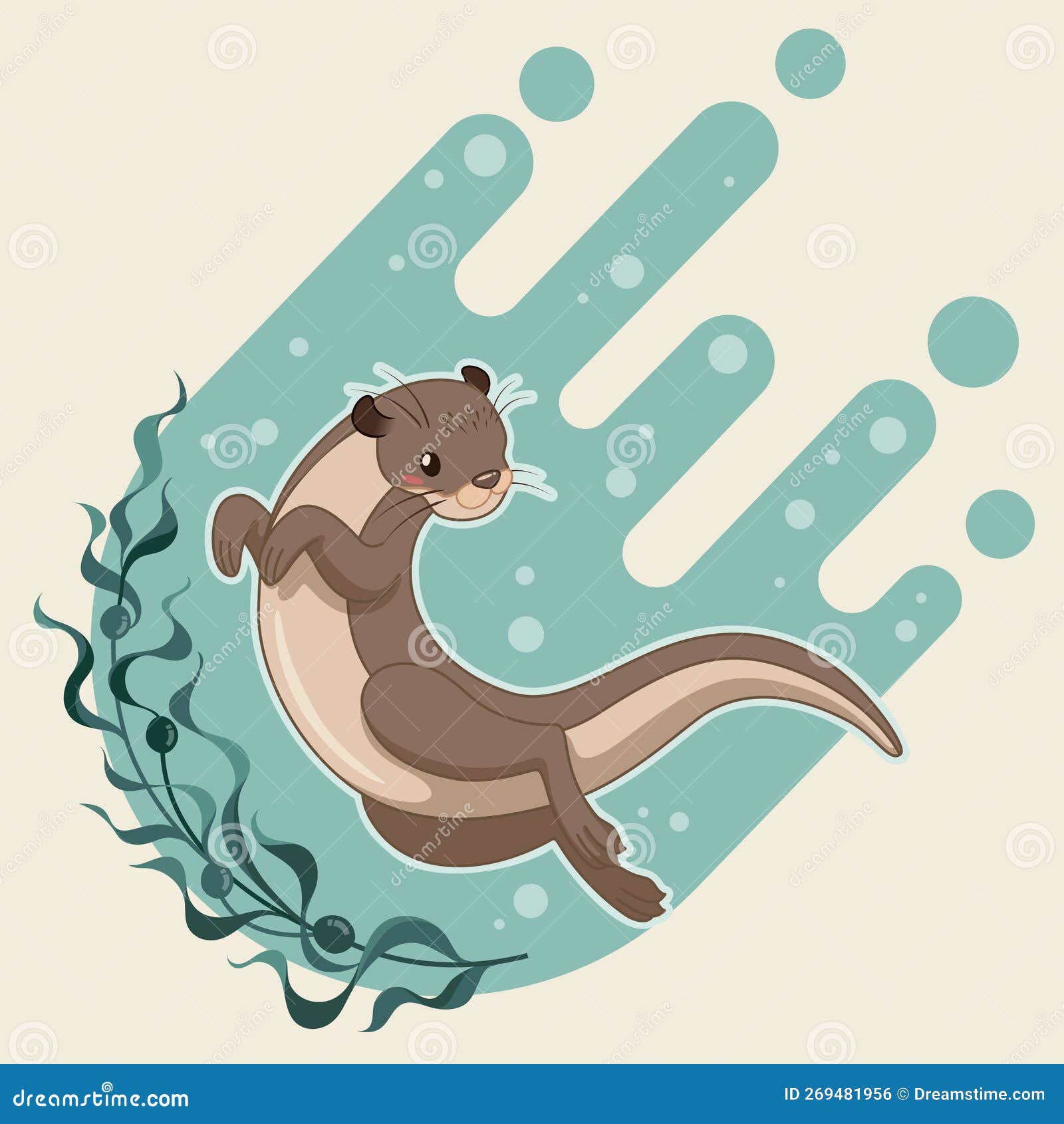 Sea Otter Floating on Water Stock Vector - Illustration of cartoon, kelp: 269481956