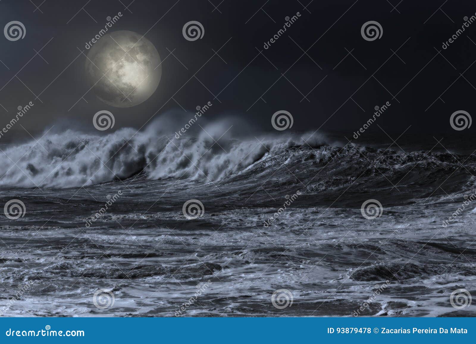 Sea in an Overcast Full Moon Night Stock Photo - Image of landscape ...