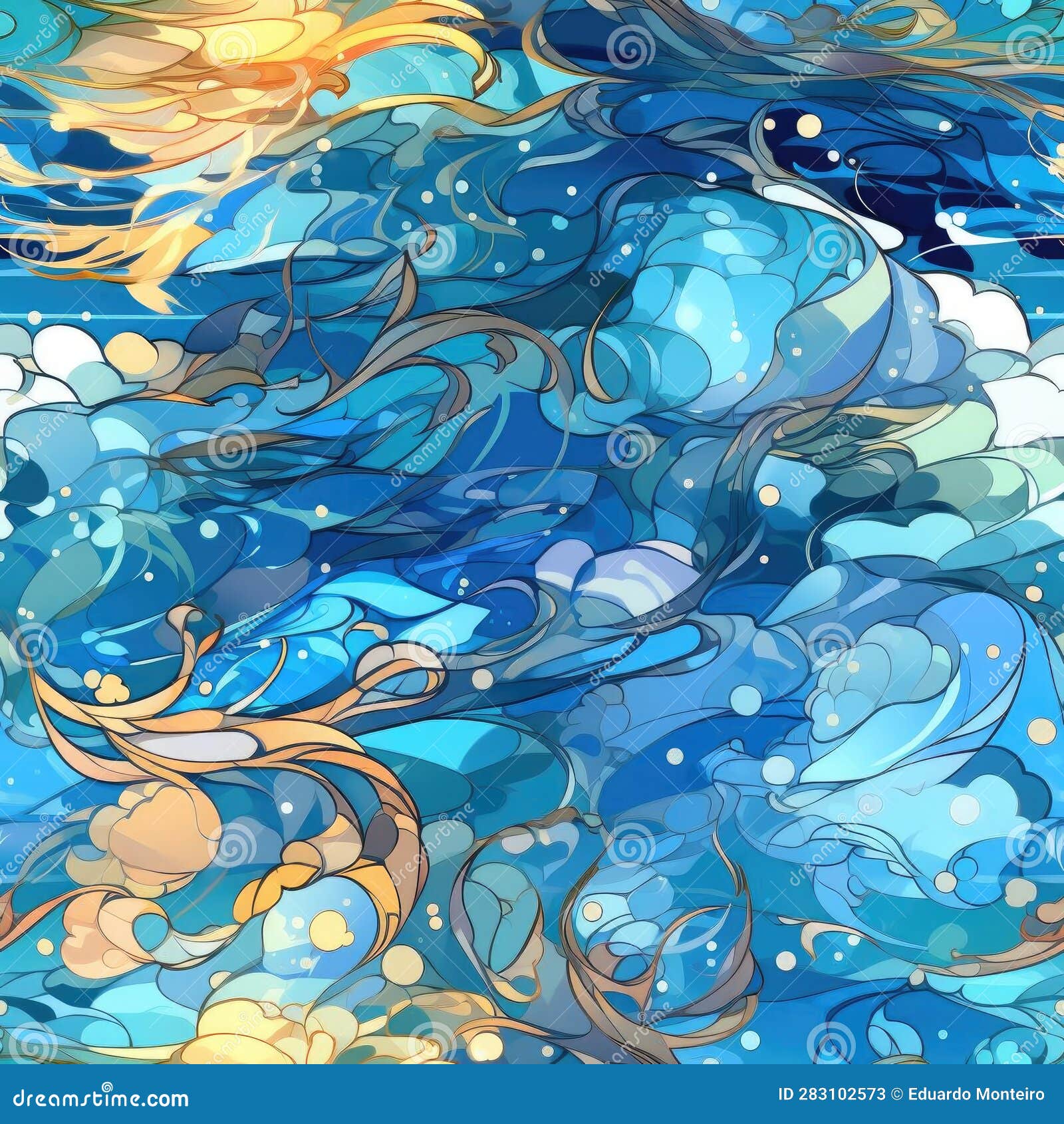 Sea Pattern with Abstract Waves in a Fairy Tale Style (tiled) Stock ...