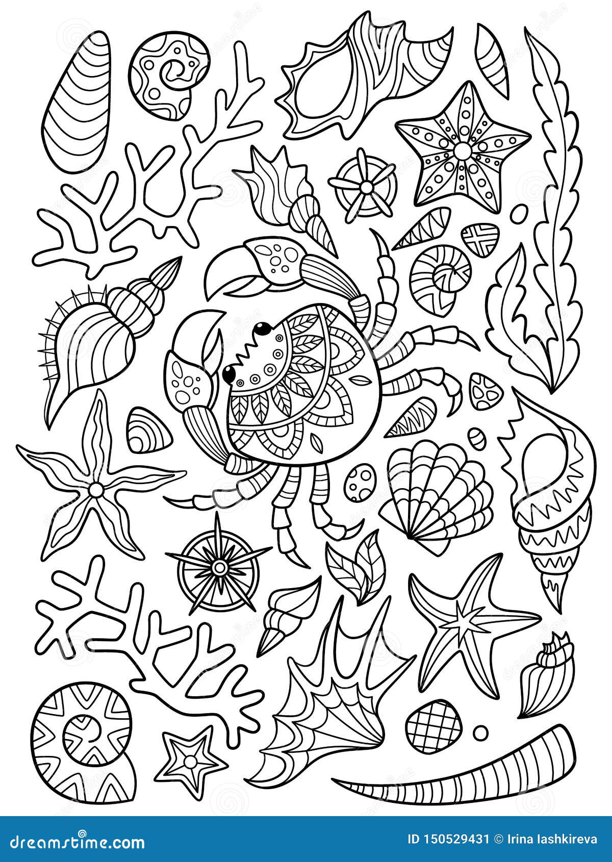 Sea Pattern Doodle Coloring Book Page Royalty-Free Stock Photo ...