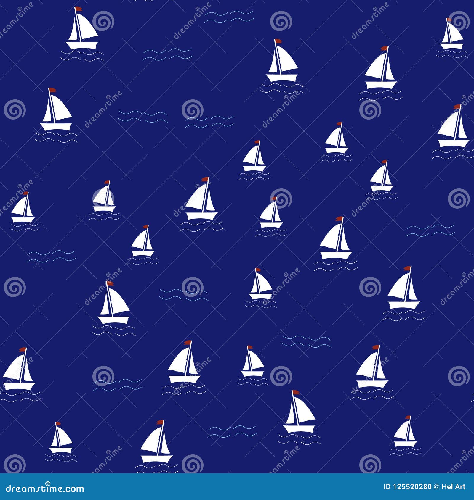 Sea Pattern with Sailing Ships on Navy Background. Stock Vector ...