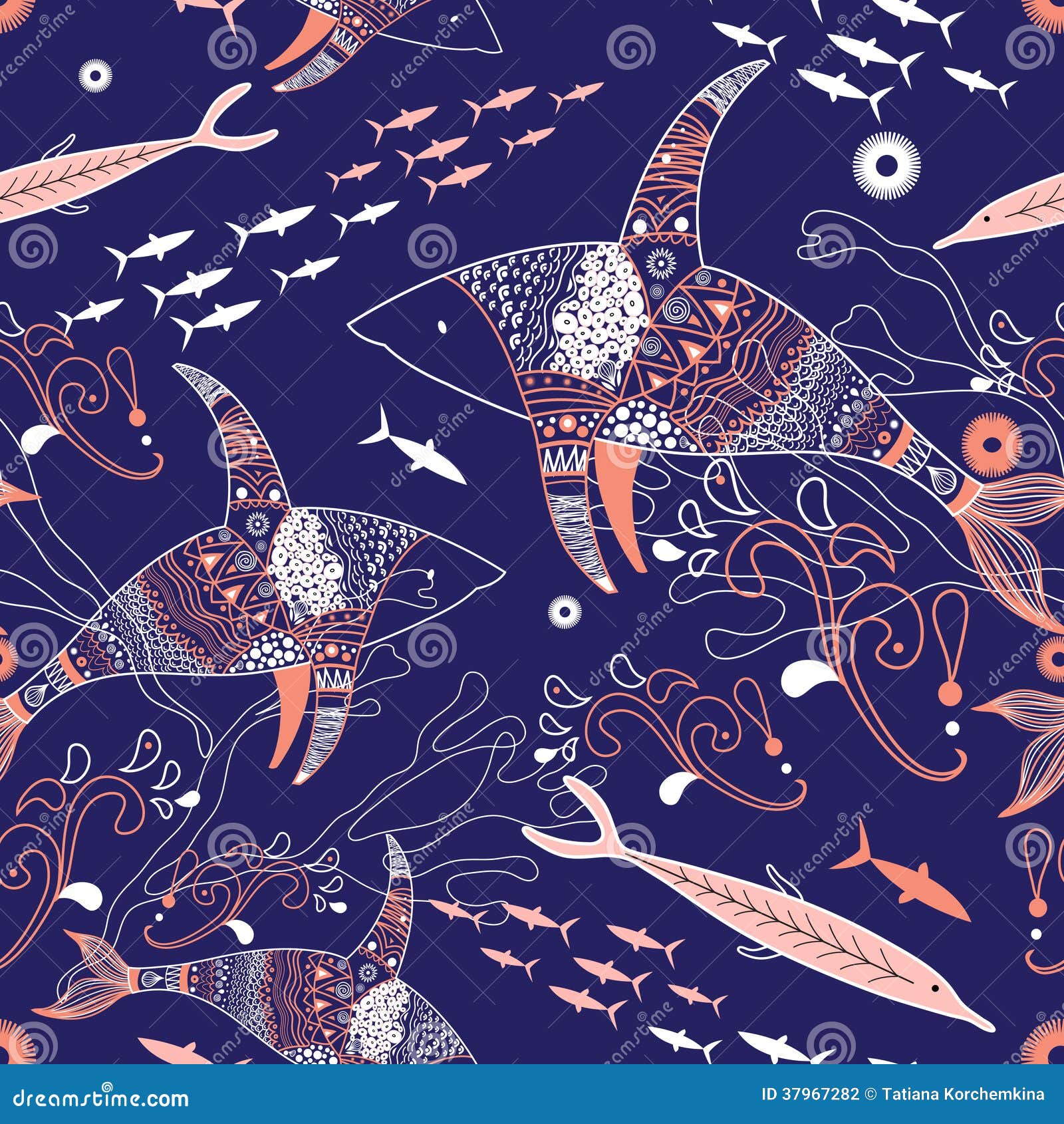 Sea ??pattern with sharks stock vector. Illustration of silhouettes ...