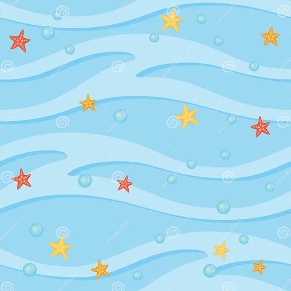 Sea Pattern with Waves, Stars and Bubbles Stock Illustration ...