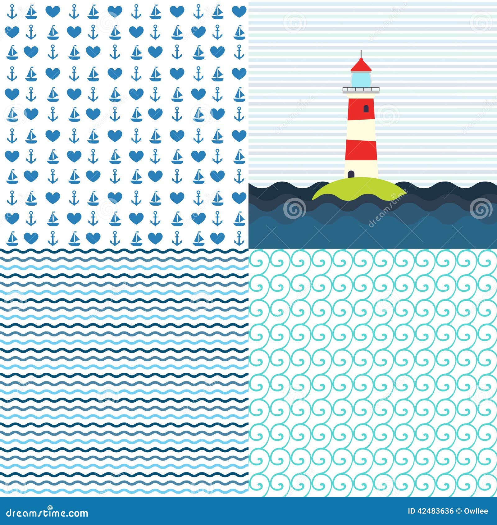 Sea patterns vector set stock vector. Illustration of element - 42483636