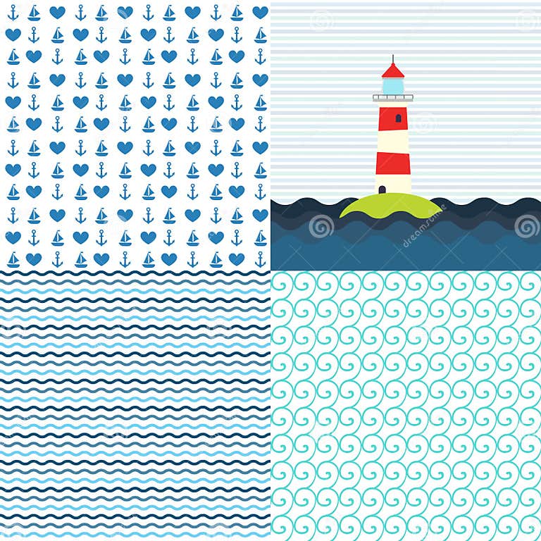 Sea patterns vector set stock vector. Illustration of element - 42483636