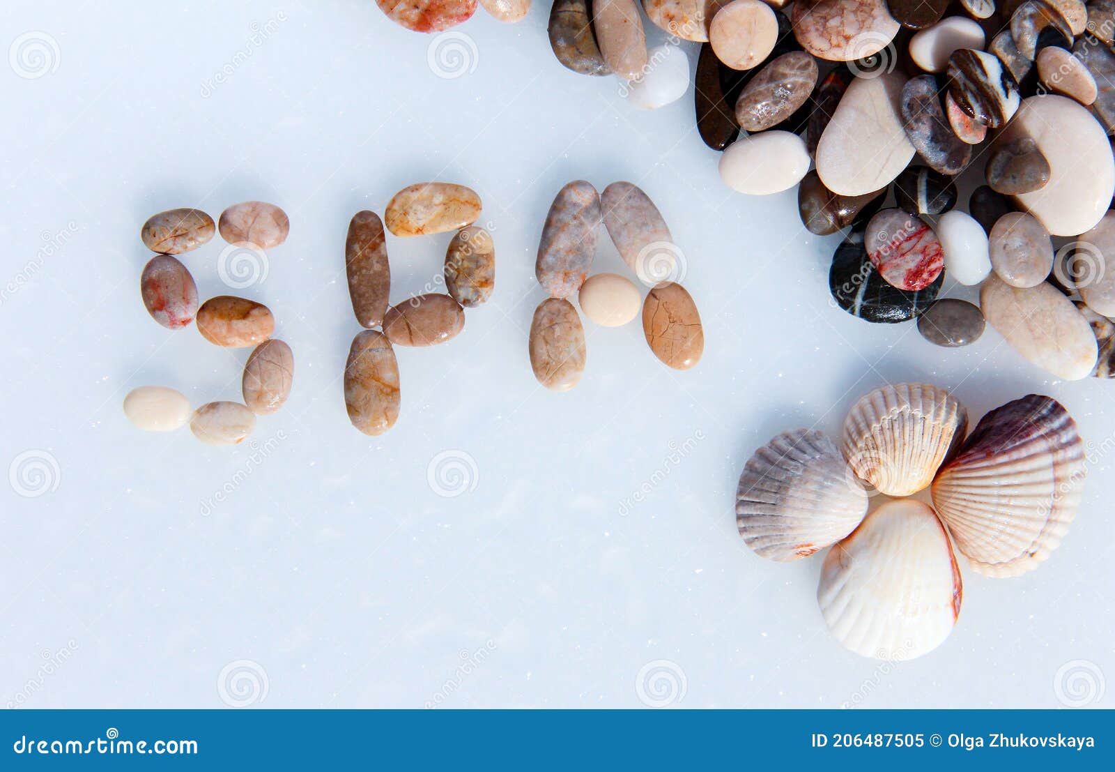 Sea Pebble Lettering: SPA. Marine Background with Seashells Stock Image ...