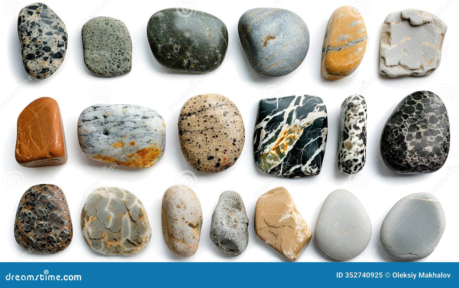 Sea Pebbles. Different Stones Isolated on White, Set Stock Image ...