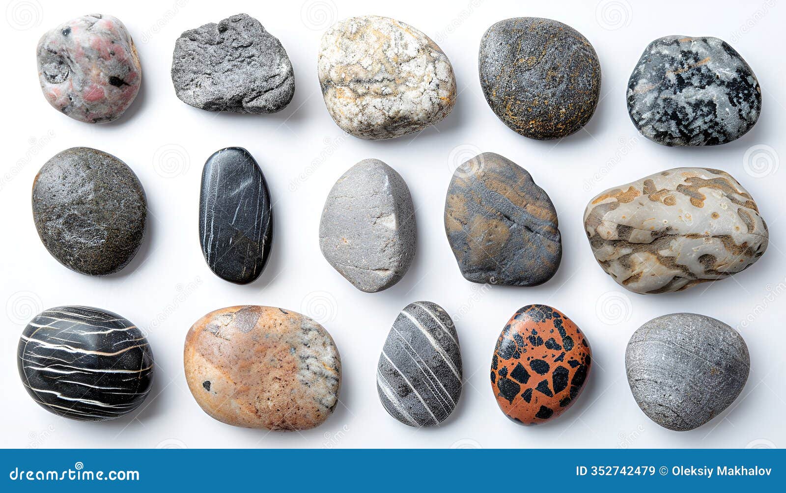 Sea Pebbles. Different Stones Isolated on White, Set Stock Image ...