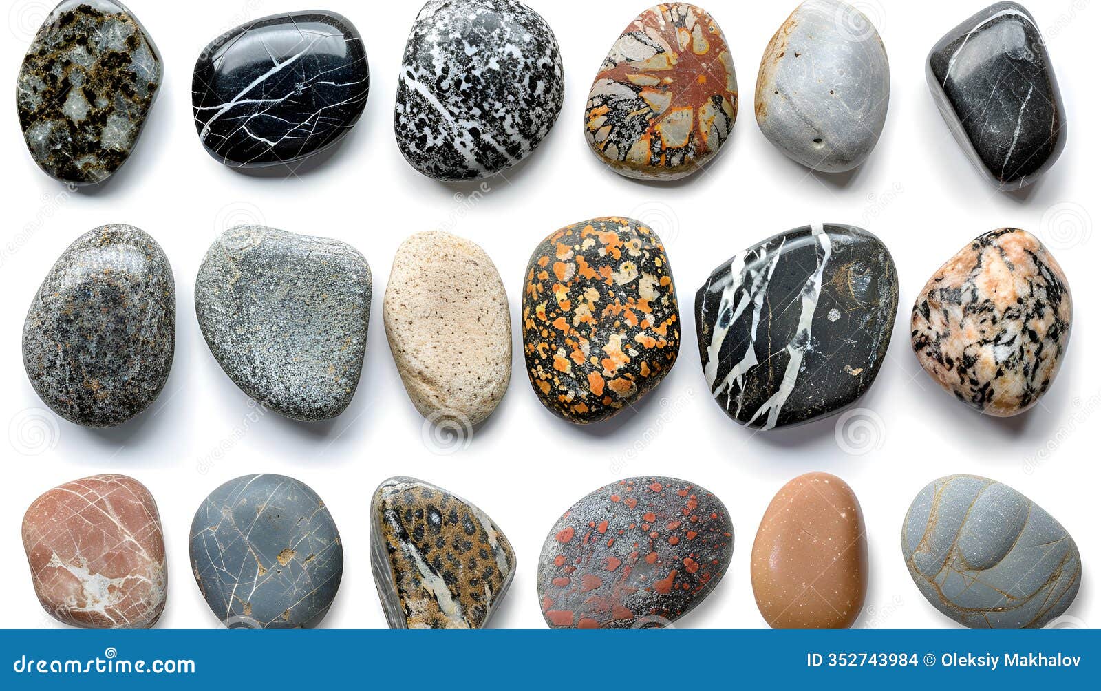 Sea Pebbles. Different Stones Isolated on White, Set Stock Photo ...