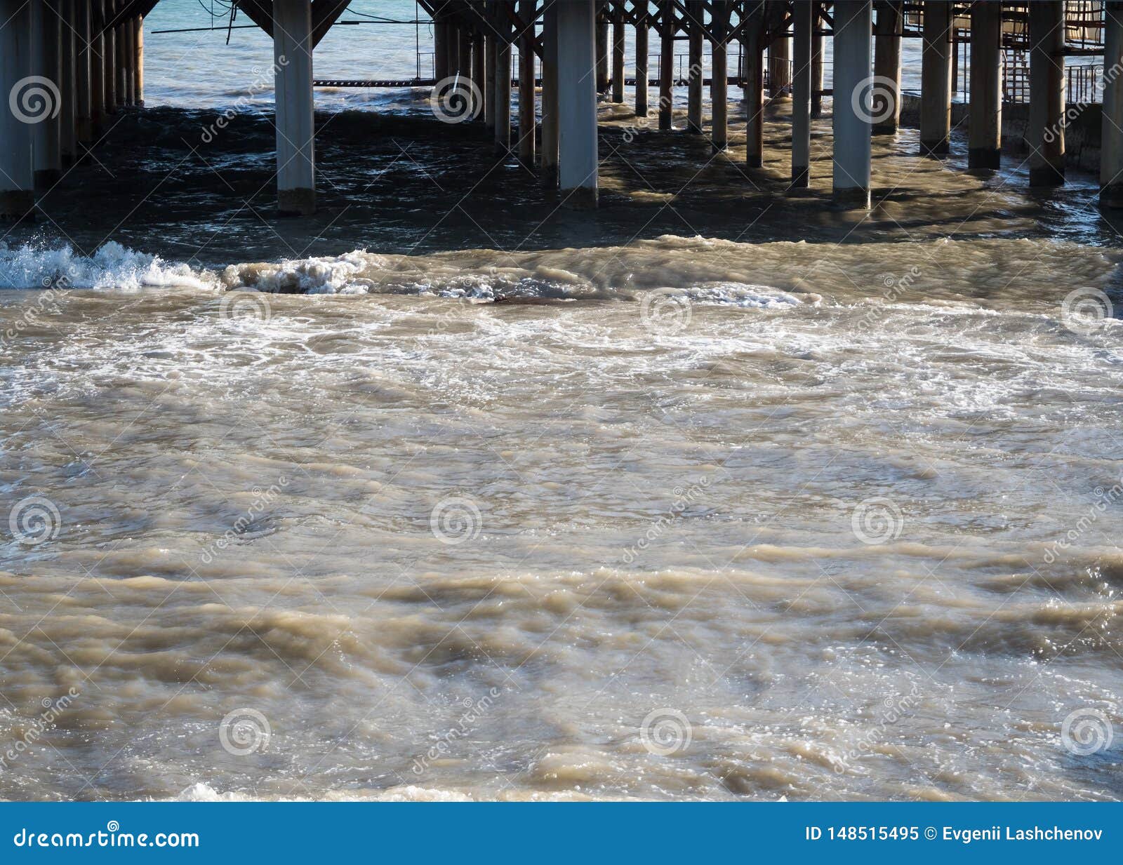 Sea Pier with Columns on the Beach Stock Image - Image of nature ...