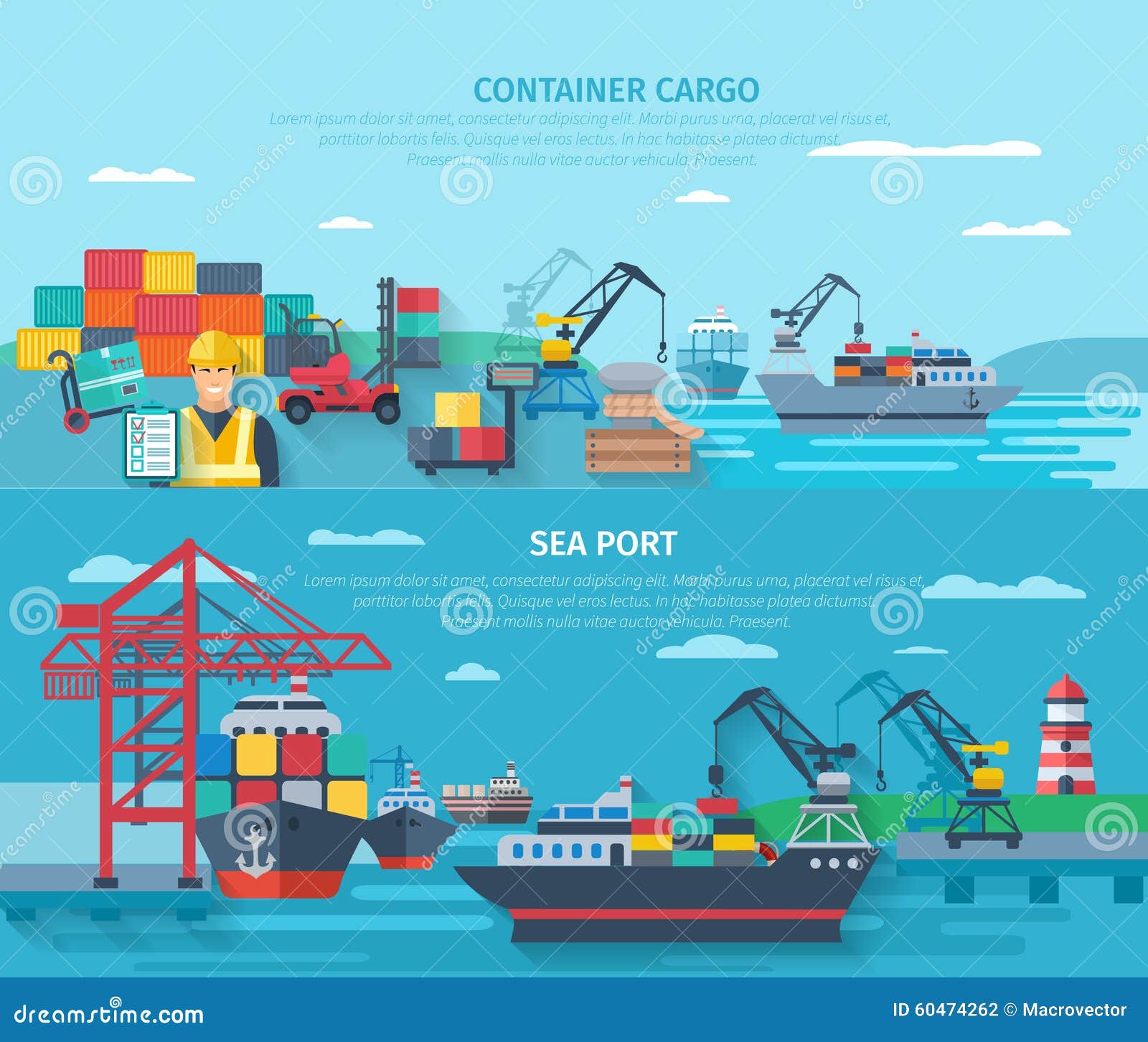 Sea Port Horizontal Banner Set Stock Vector - Illustration of boat ...