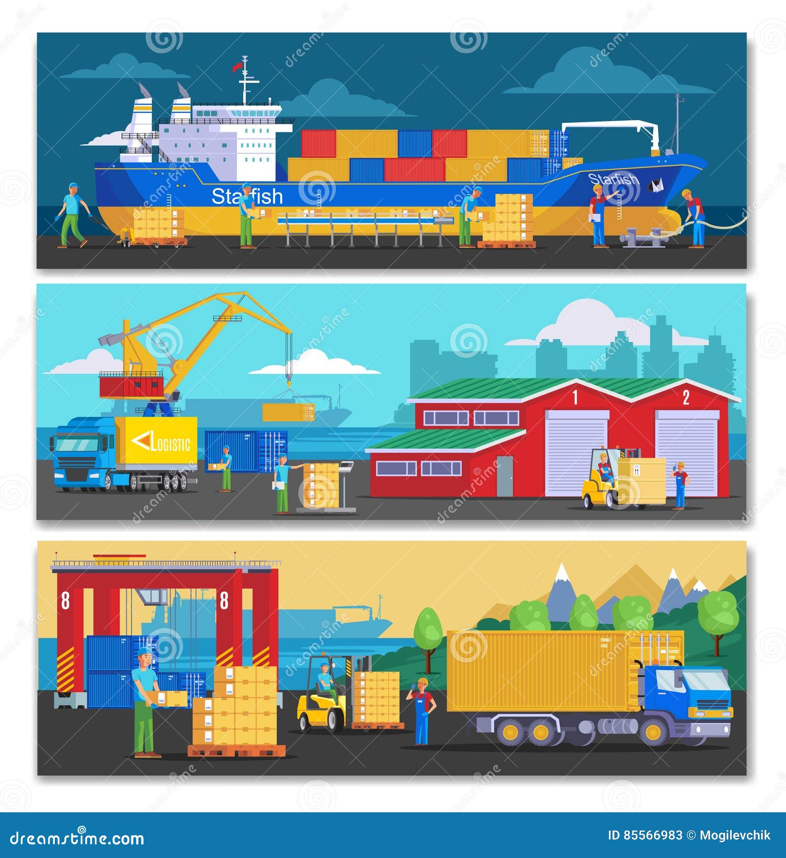 Sea Port Horizontal Banners Stock Vector - Illustration of concept ...