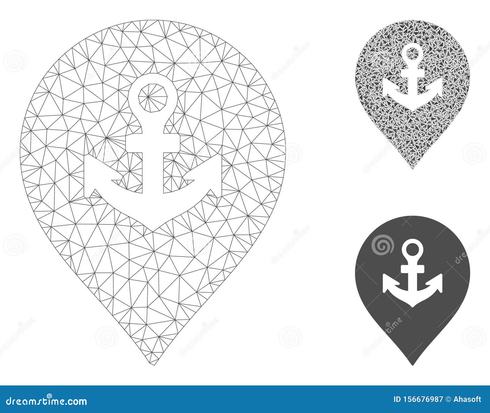 Sea Port Marker Vector Mesh Carcass Model And Triangle Mosaic Icon