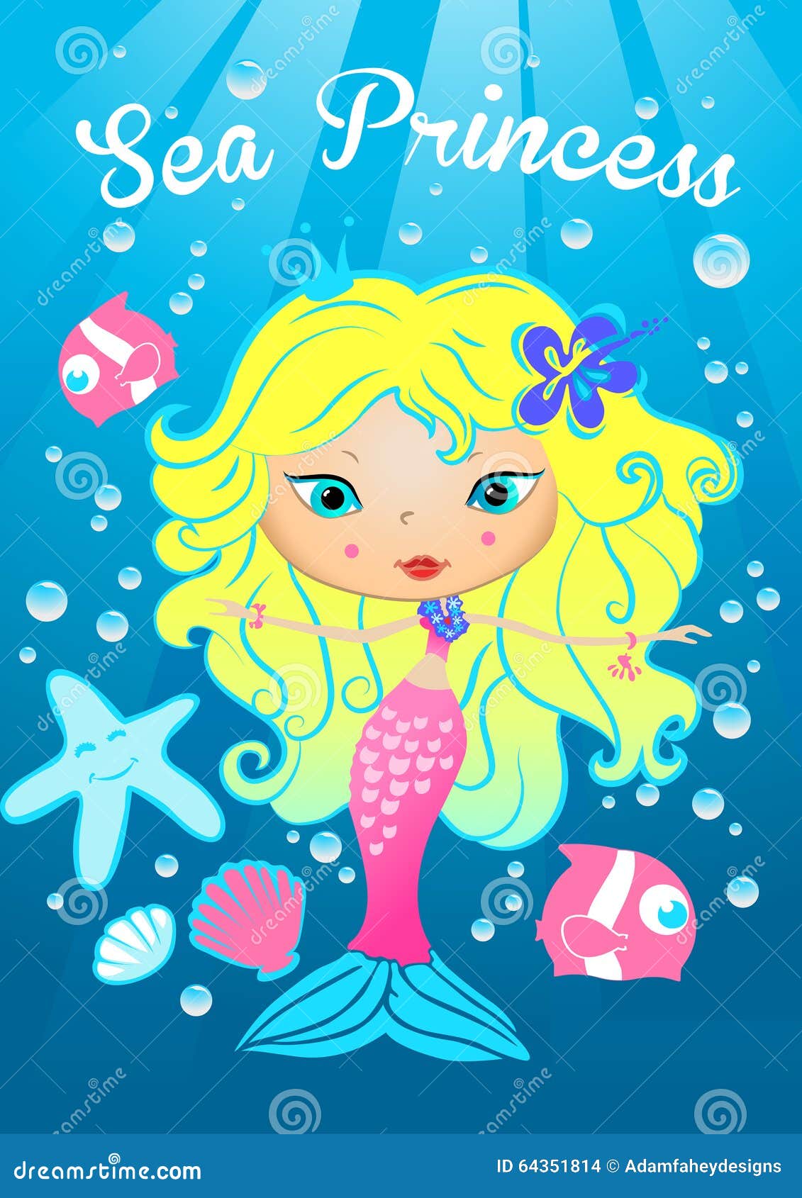Sea Princess Swimming Under the Sea Stock Vector - Illustration of cute ...