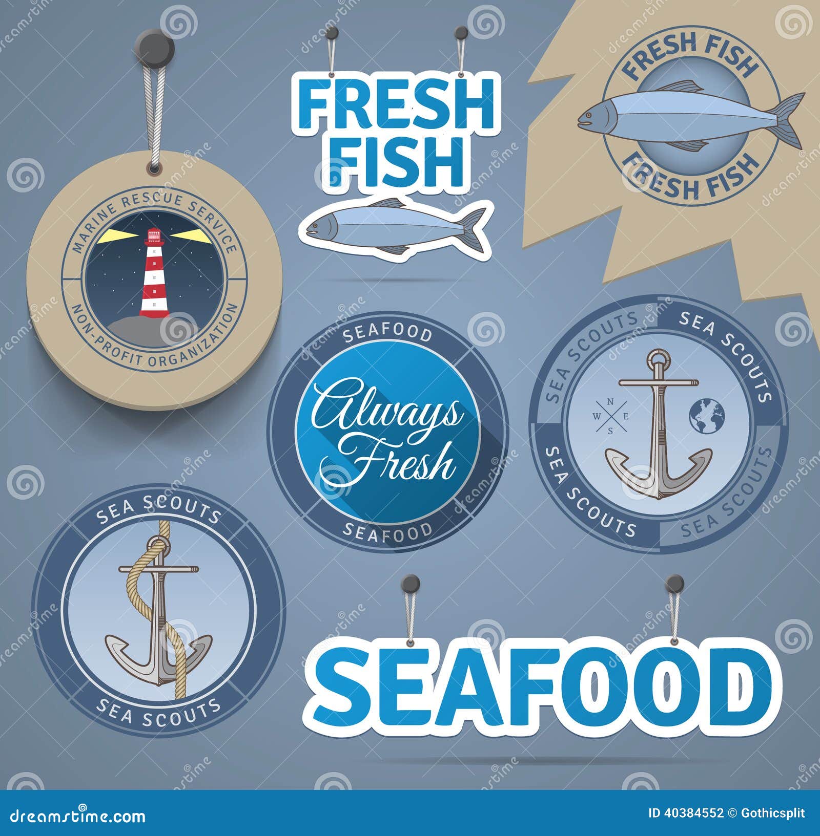 Sea Related Badges and Labels Stock Vector - Illustration of hanging ...