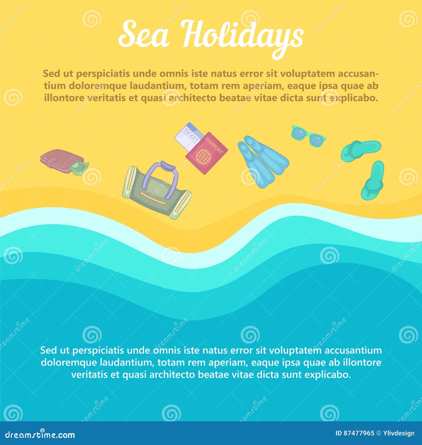 Sea Rest Concept Beach Items, Cartoon Style Stock Vector - Illustration ...