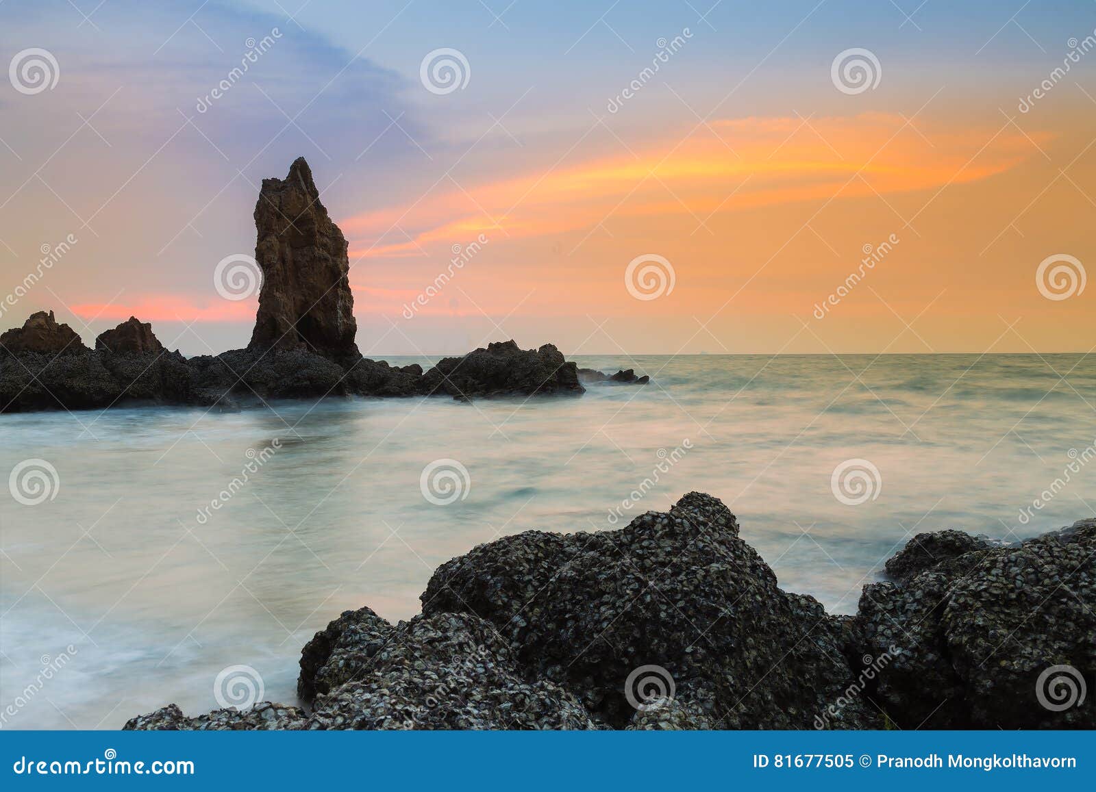Sea Rock on the Seacoast Natural Sunset Stock Image - Image of cliff ...
