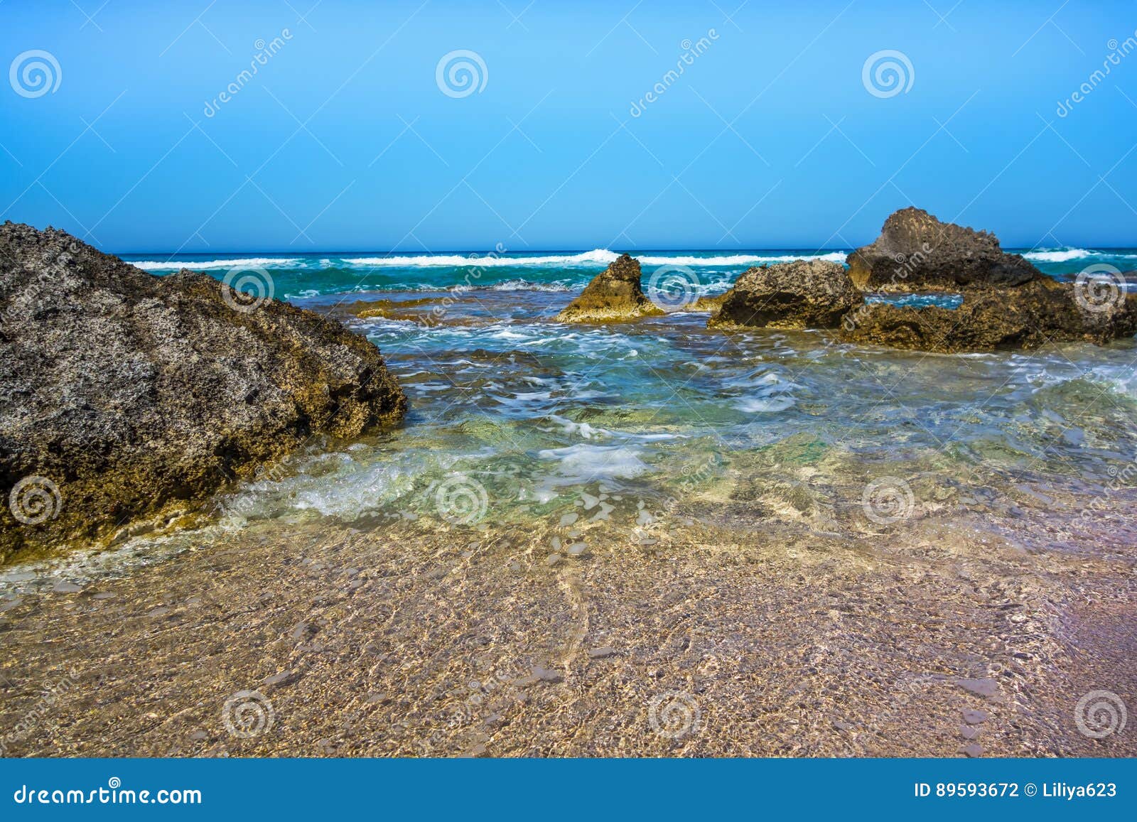 Sea and rocks. Greece stock photo. Image of rocky, sand - 89593672