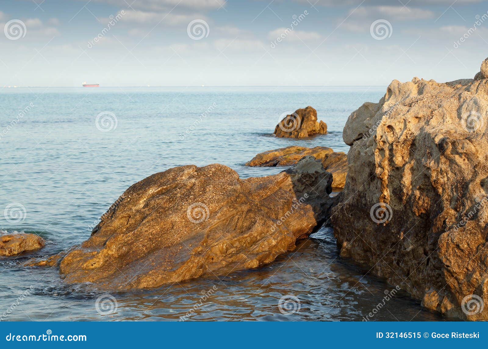 Sea rocks and ship stock image. Image of summer, cloud - 32146515