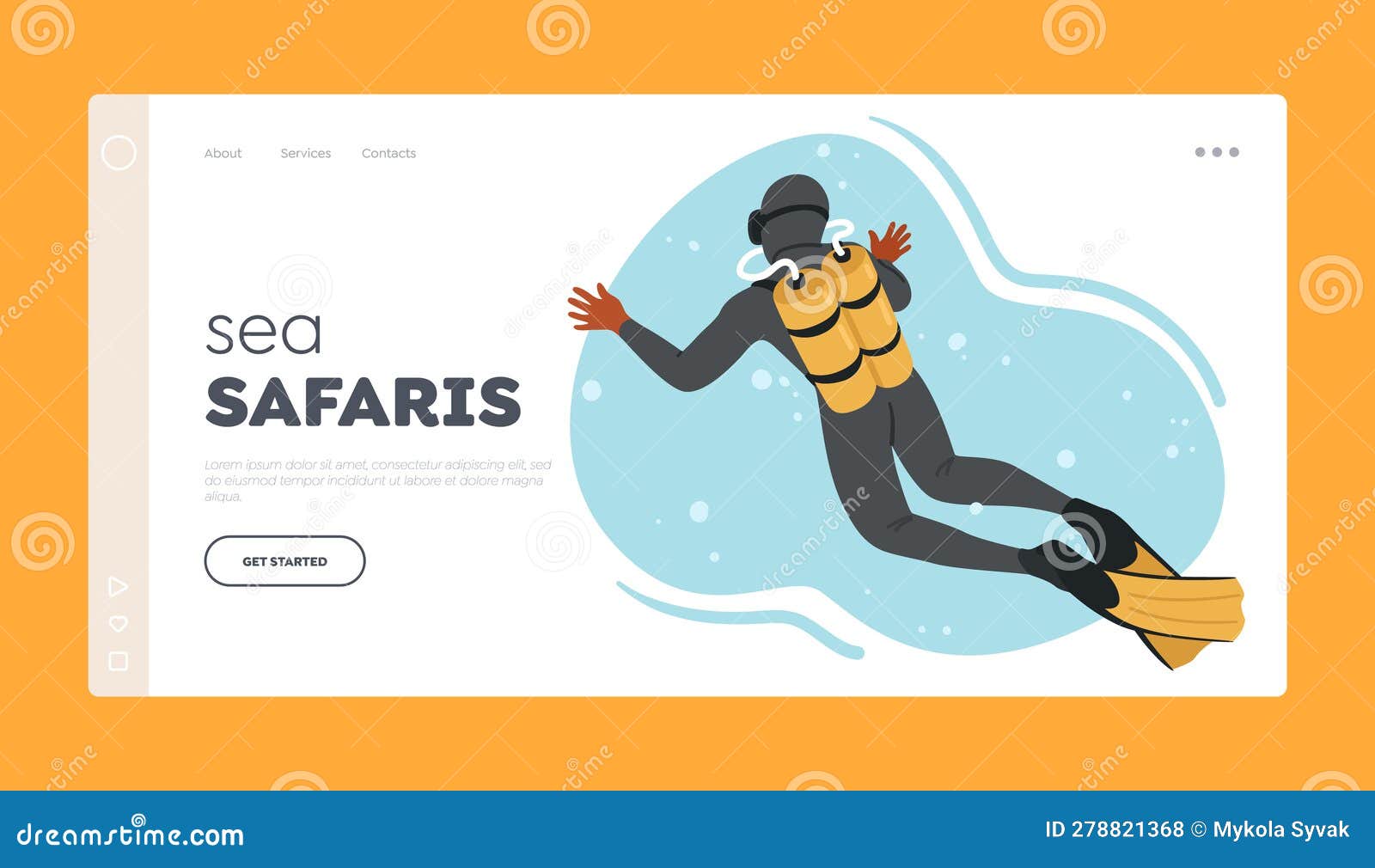 Sea Safari Landing Page Template. Diver Character Explore the Depths of ... Sea Safari Landing Page Template. Diver Character Explore the Depths of ...