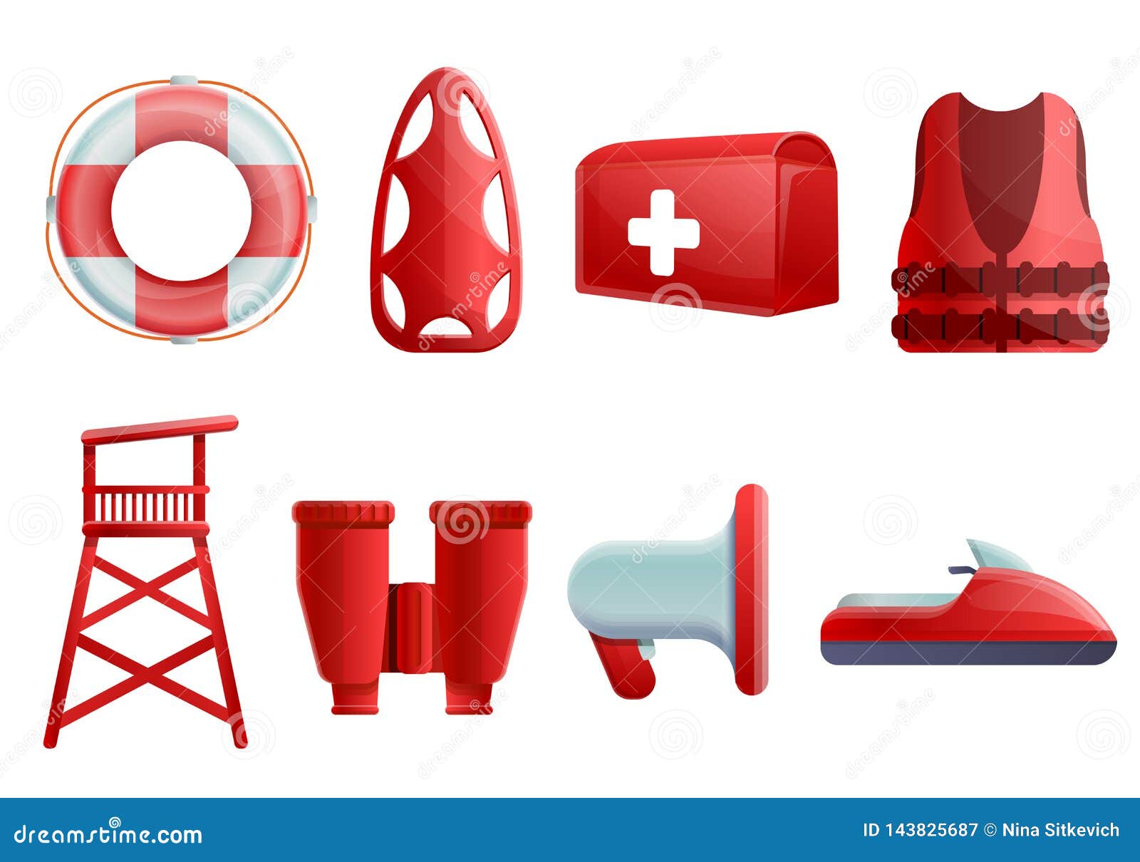Sea Safety Icons Set, Cartoon Style Stock Vector - Illustration of boat ...