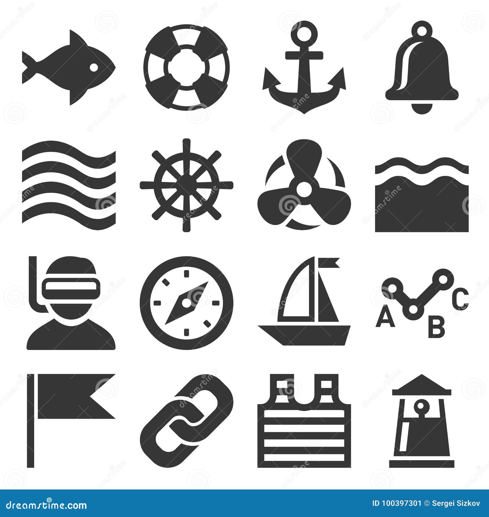 Sea Sailing Icons Set. Vector Stock Vector - Illustration of icon ...