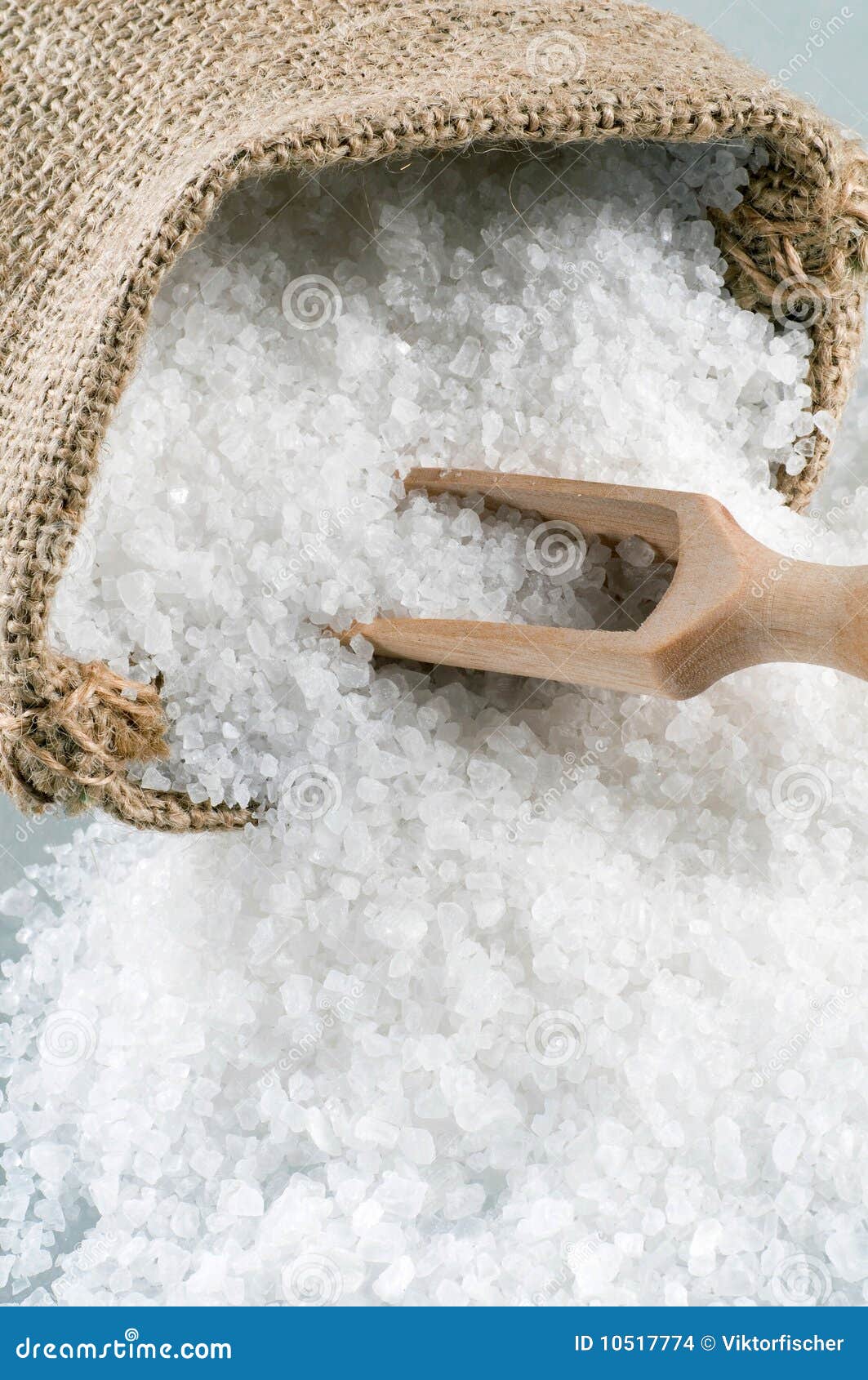 Sea salt in a burlap sack stock photo. Image of wooden - 10517774
