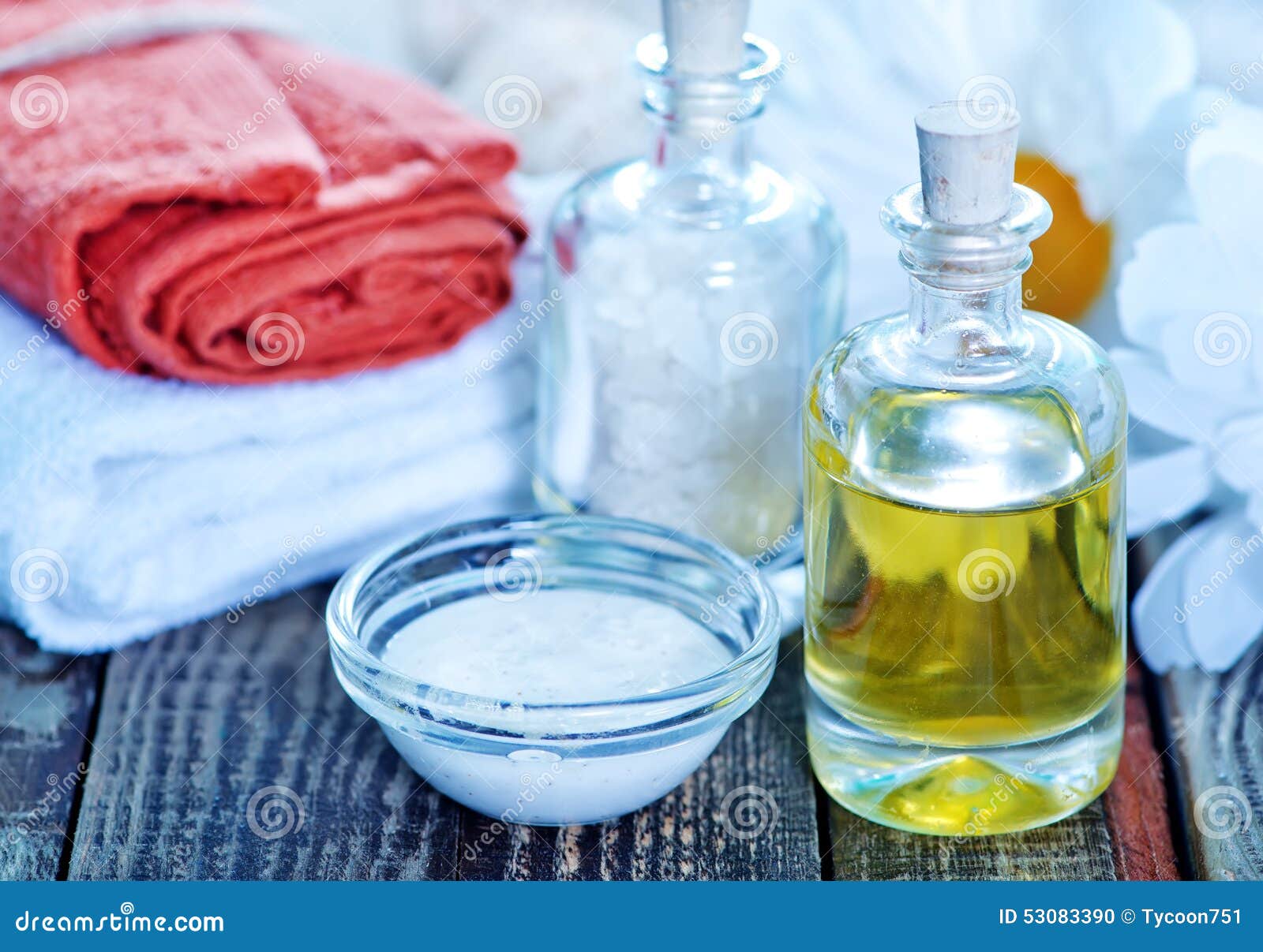 Sea Salt and Oil in Bottles Stock Photo - Image of cosmetic, beauty ...