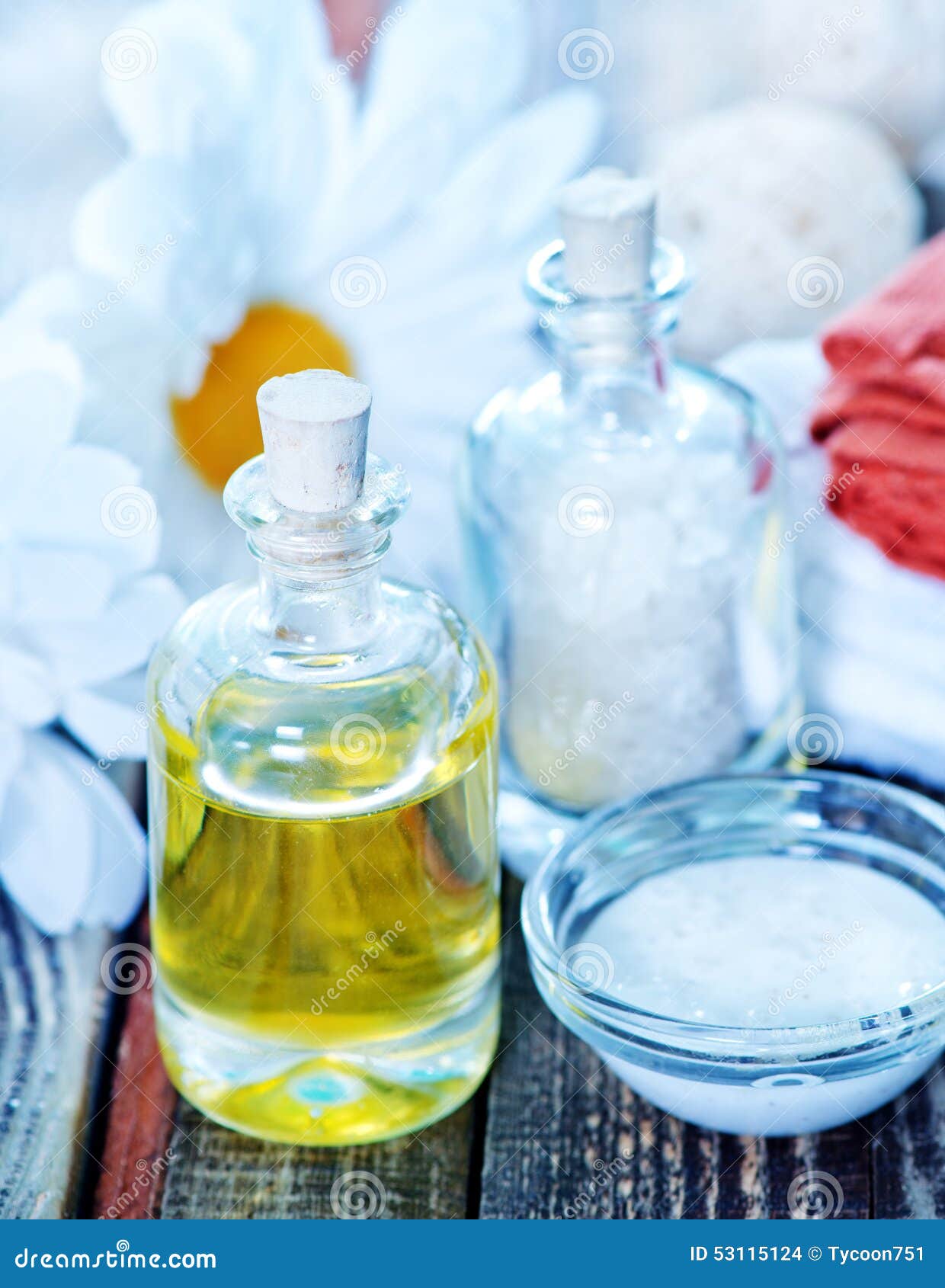 Sea Salt and Oil in Bottles Stock Photo - Image of healthcare, shower ...