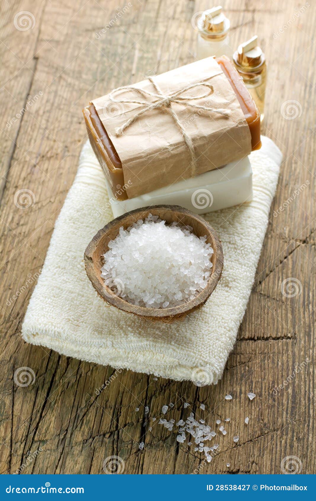 Sea salt, oil and soap stock image. Image of cosmetics - 28538427
