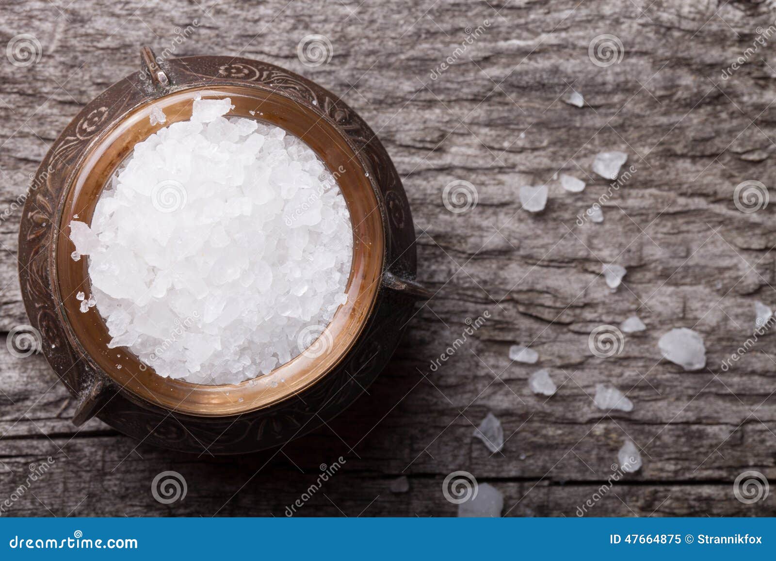 Sea Salt in an Old Utensils on Wooden Table Stock Image - Image of care ...