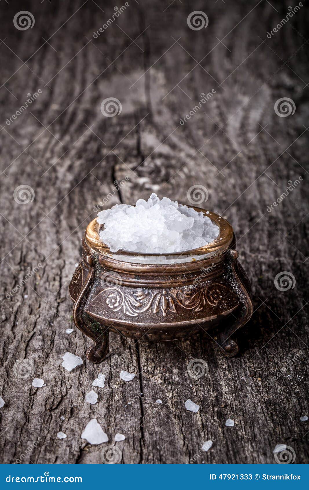 Sea Salt in an Old Utensils on Wooden Table.tinted.vertical Stock Image ...