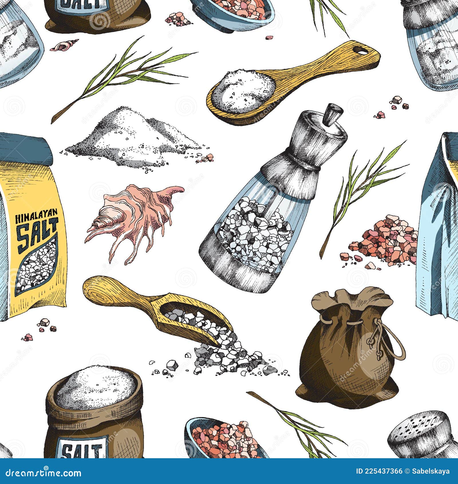 Sea Salt Seamless Pattern with Hand Drawn Engraving Elements Vector ...