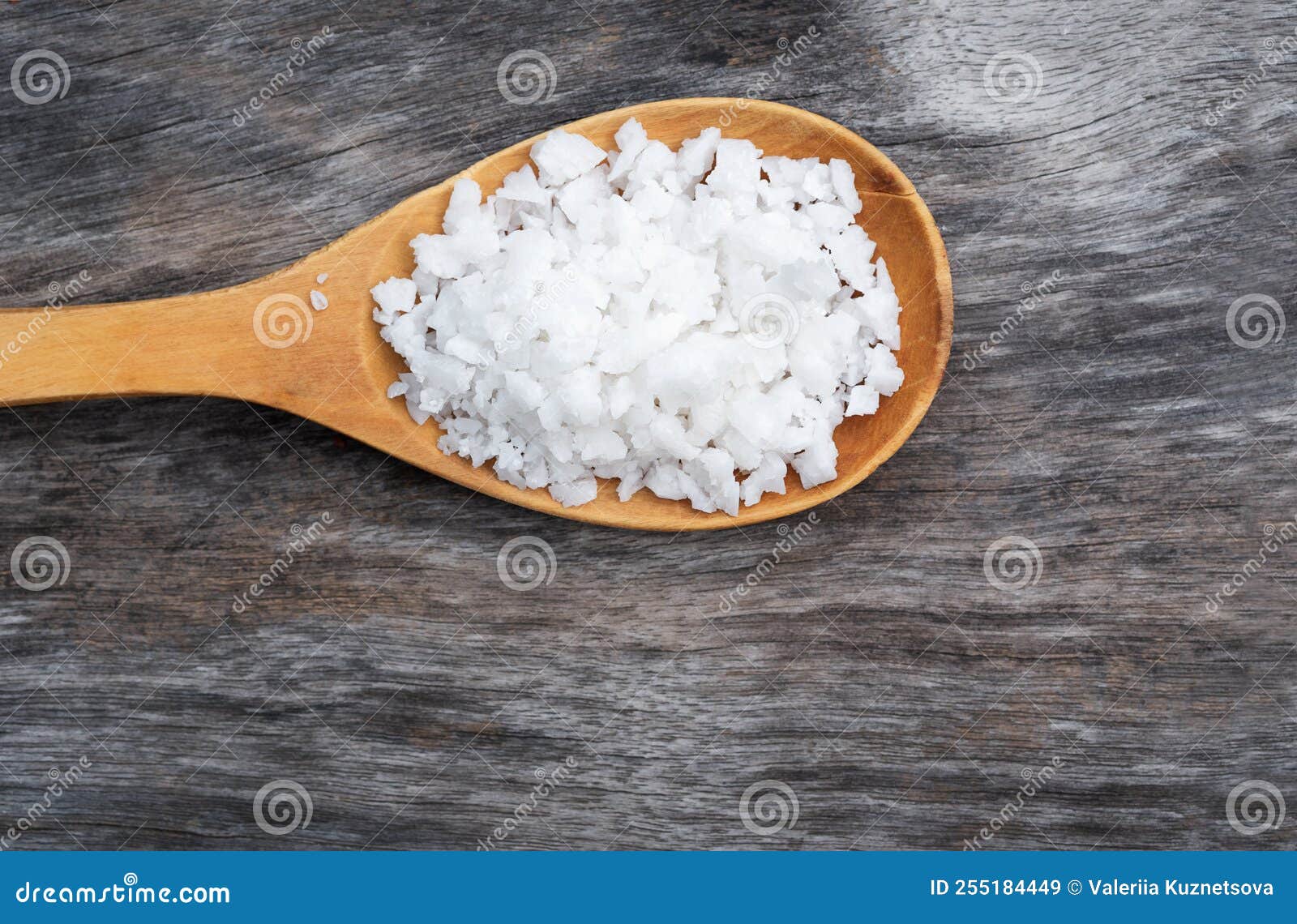 Sea Salt in a Spoon on a Wooden Stock Image - Image of treatment, heap ...