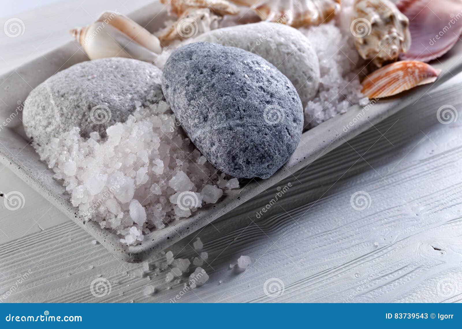 Sea Salt with Stones and Shells Stock Image - Image of wellness ...