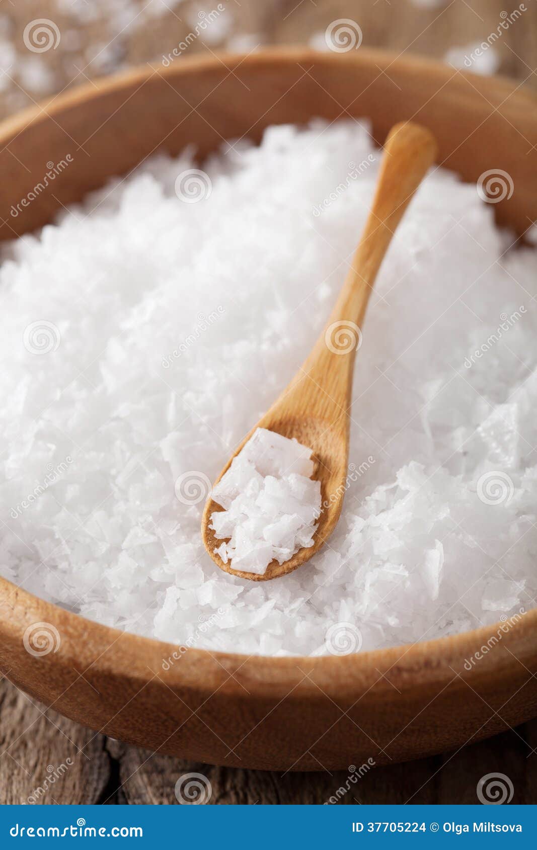 Sea Salt in Wooden Bowl and Spoon Stock Photo - Image of culinary ...