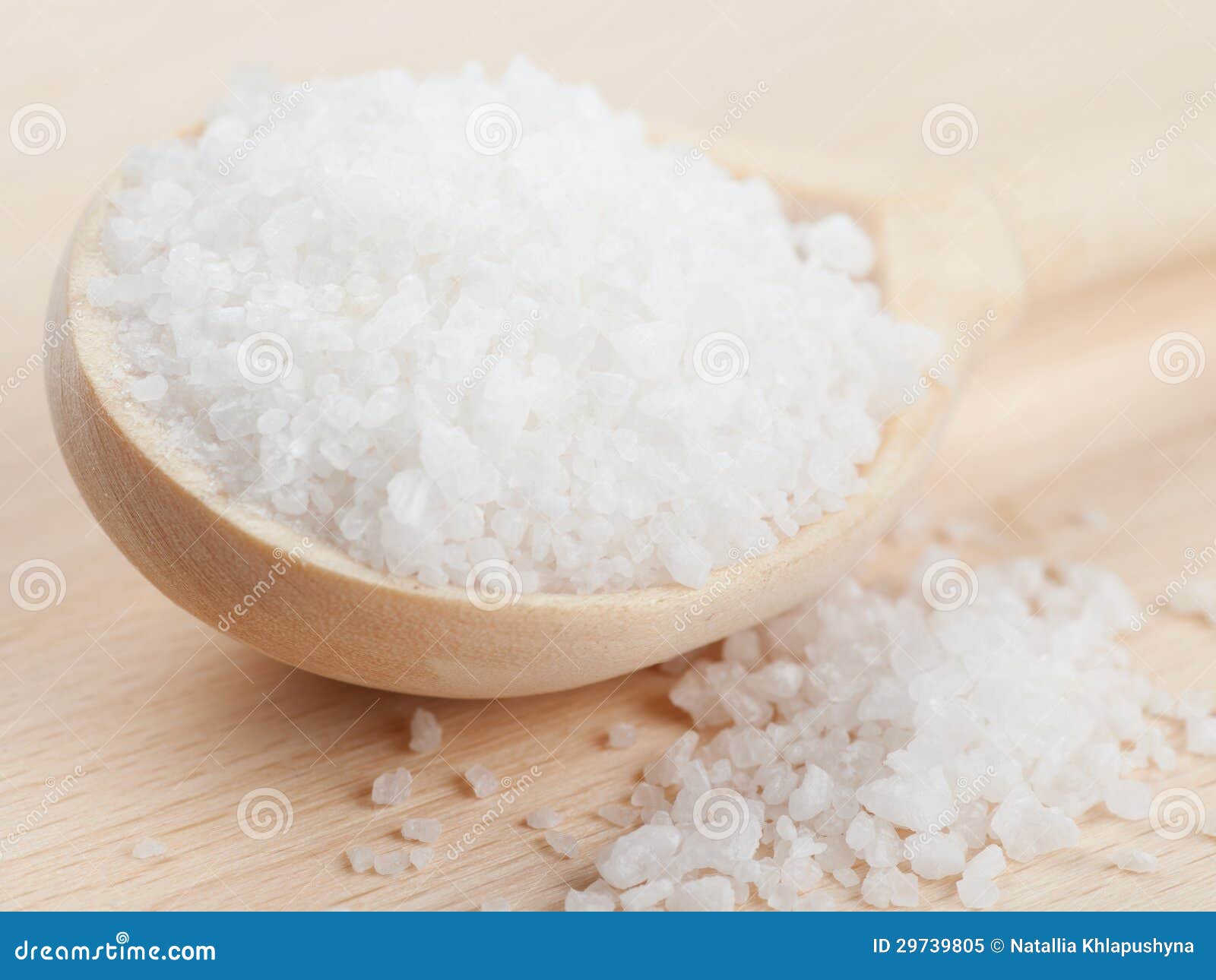 Sea salt in wooden spoon stock image. Image of brown - 29739805