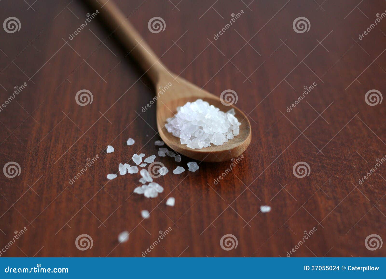 Sea Salt in Wooden Spoon Soft Focus Stock Photo - Image of beauty ...