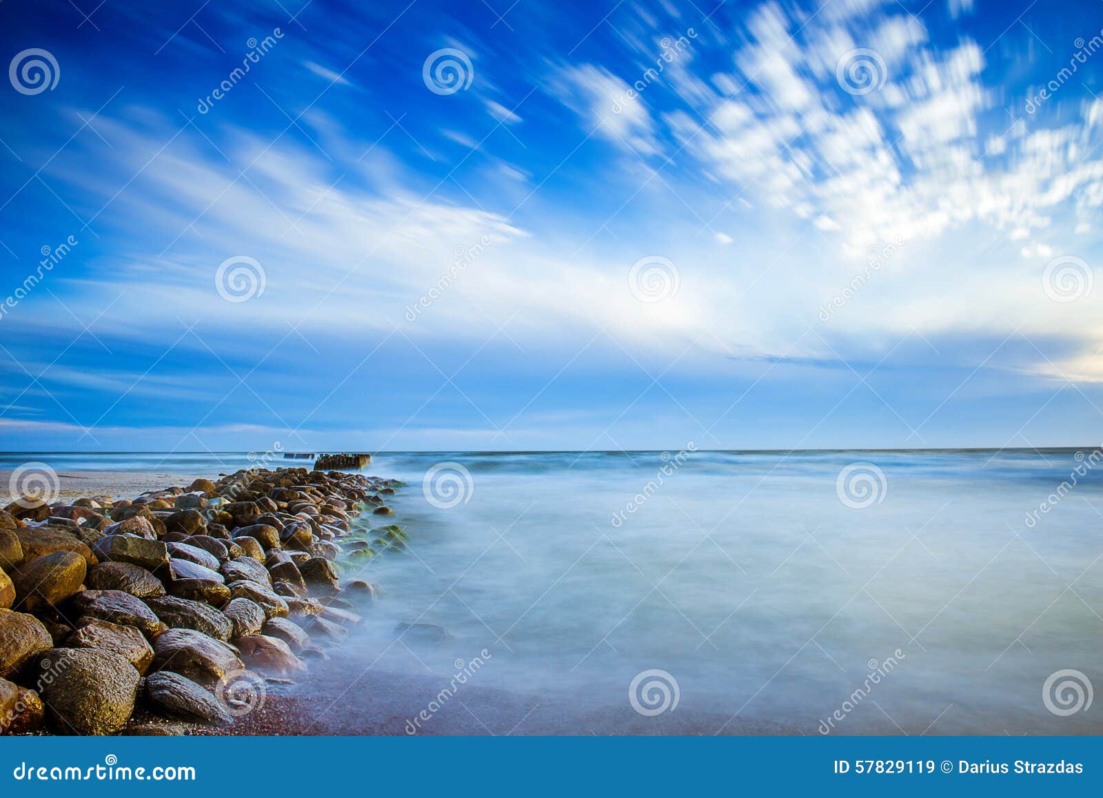 Sea Scape with Rocks and Clouds Stock Image - Image of background, blue ...