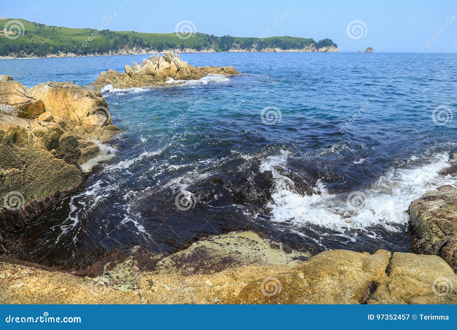 Sea scape, rocks and wave stock image. Image of landscape - 97352457