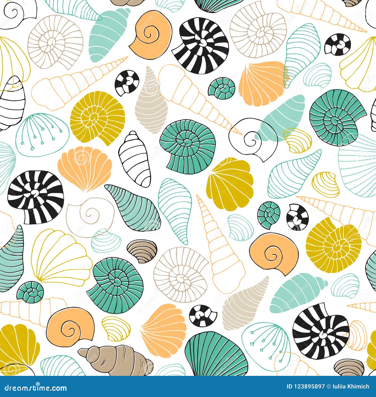 Sea Seamless Pattern. Underwater World, Multicolored Shells Stock ...